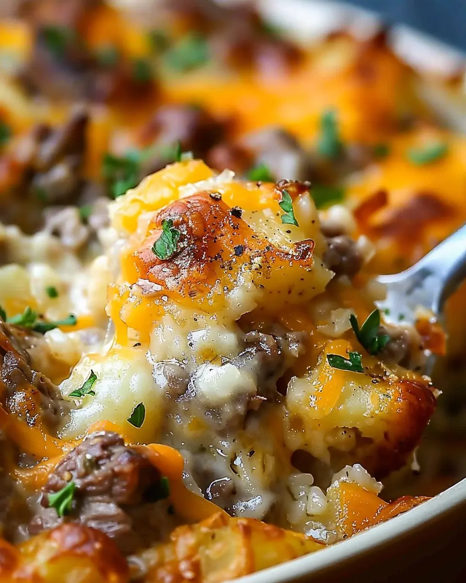 Slow Cooker Steak and Cheddar Potato Casserole